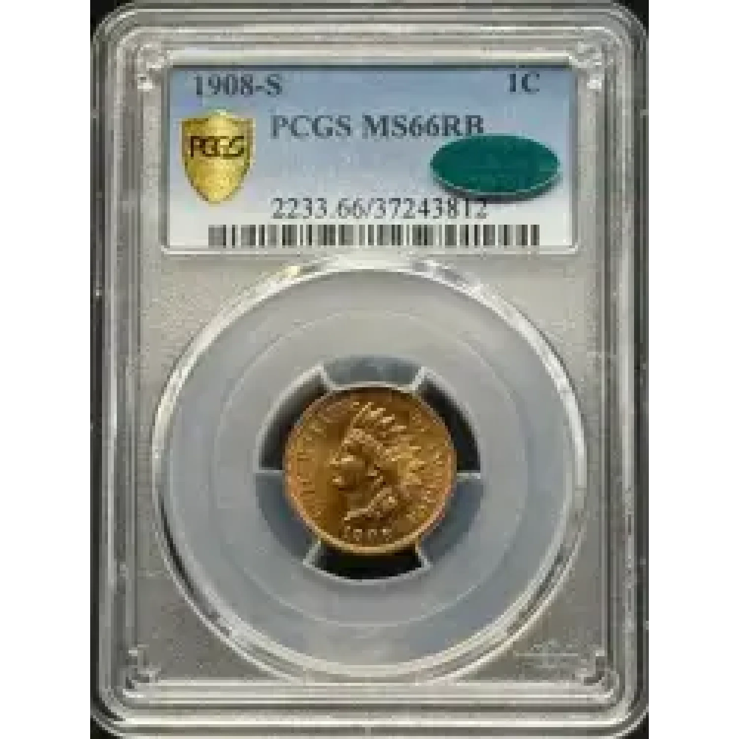 1908-S Small Cents Indian Head PCGS MS-66 RB CAC - Allgood Coin