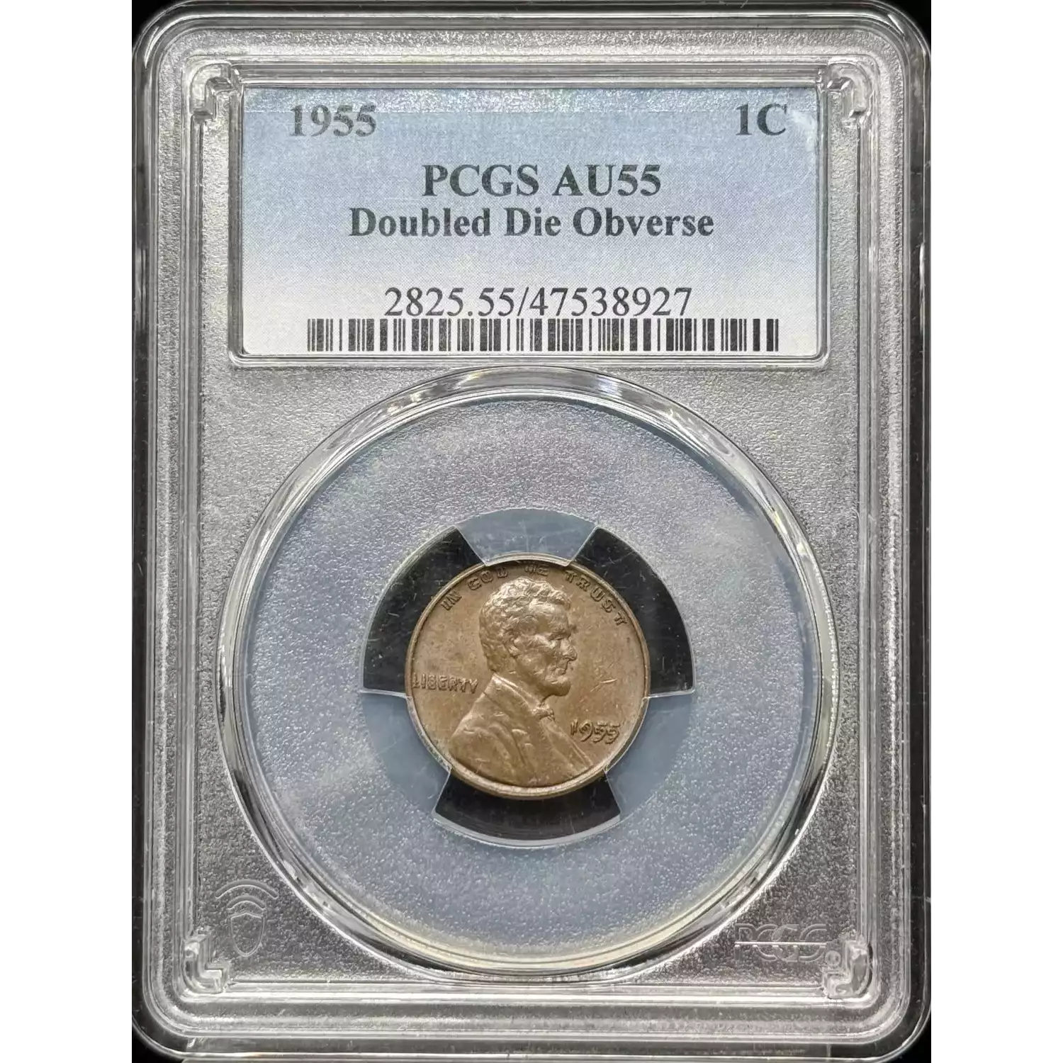 1955 Small Cents Lincoln, Wheat Ears Reverse PCGS AU-55 BN Doubled Die Obverse - Allgood Coin